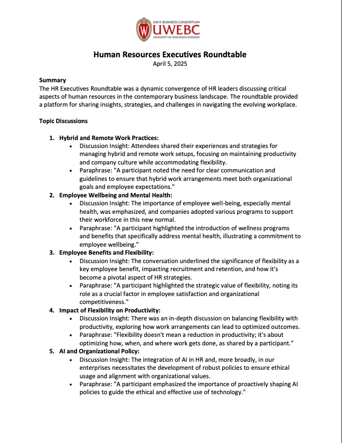 HR2404 Executive Roundtable on Current and Emerging HR Issues - UWEBC